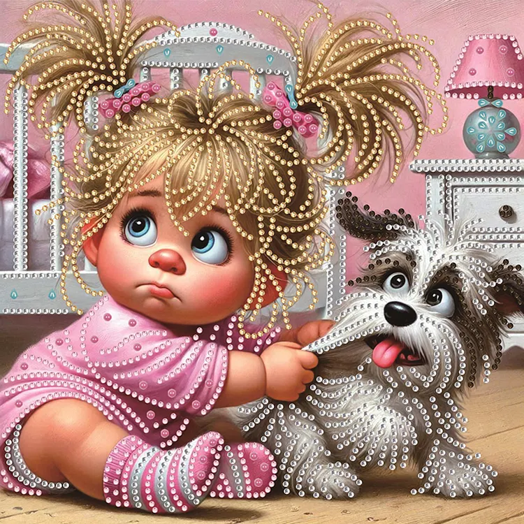 Cute Pet And Child 30*30cm(canvas) Special Shaped Drill Diamond ...