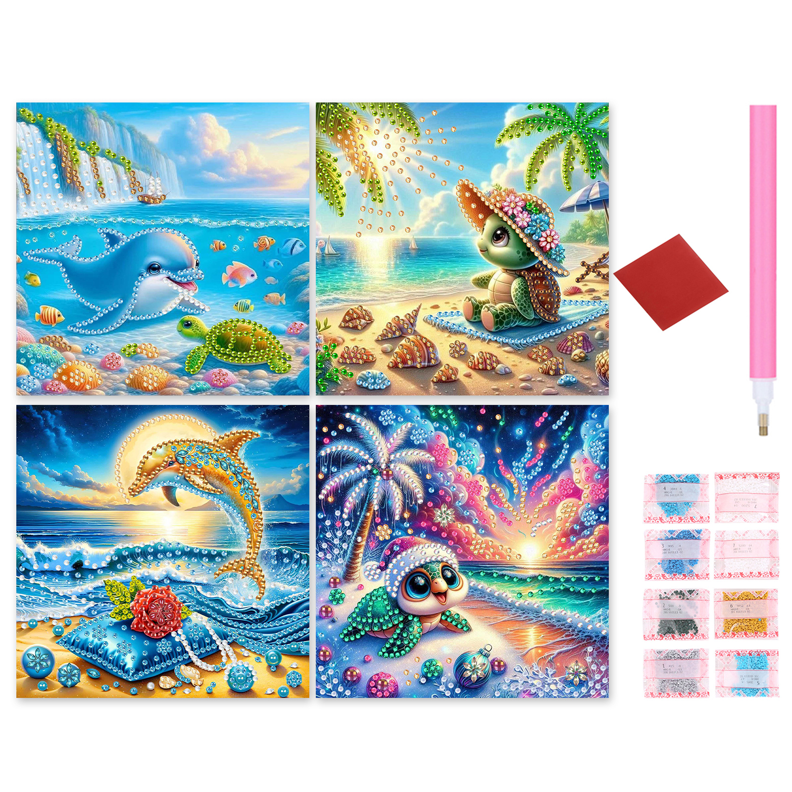 4Pcs Dolphin And Sea Turtle 20*20cm(canvas) Special Shaped Drill ...