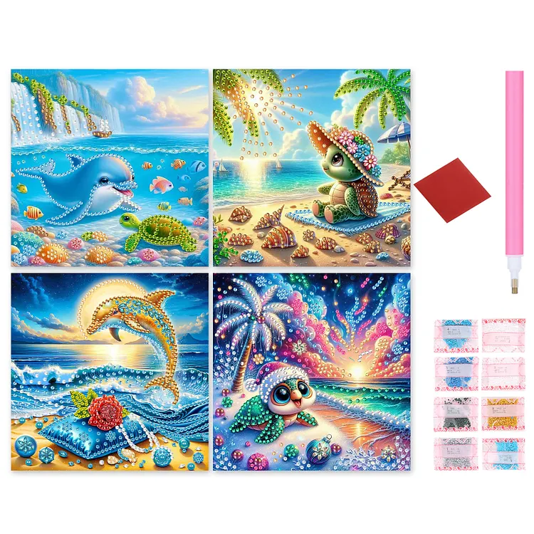 4Pcs Dolphin And Sea Turtle 20*20cm(canvas) Special Shaped Drill ...