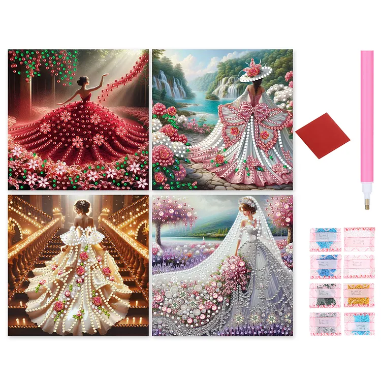 4Pcs Skirt Beauty 20*20cm(canvas) Special Shaped Drill Diamond Painting ...