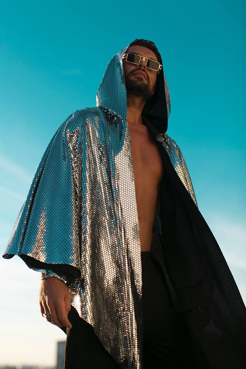 Ciciful Metallic Sequin Festival Costume Hooded Kimono Cape