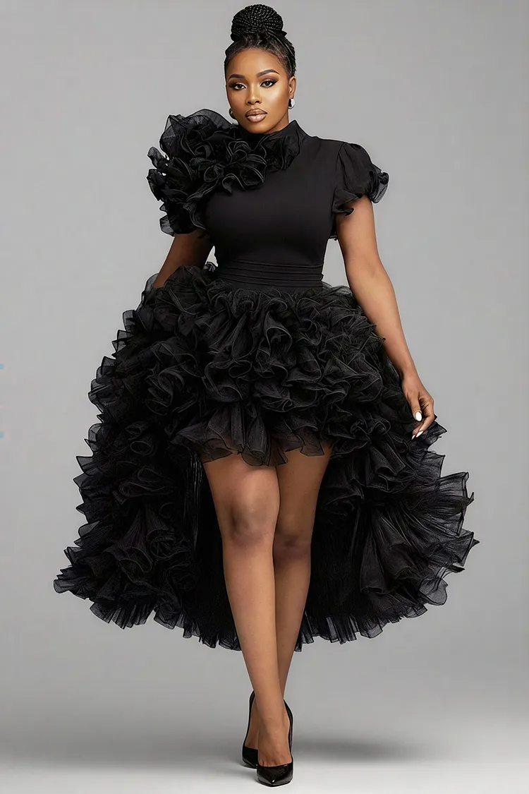 Xpluswear Design Plus Size Wedding Black Mock Neck Short Sleeve High ...
