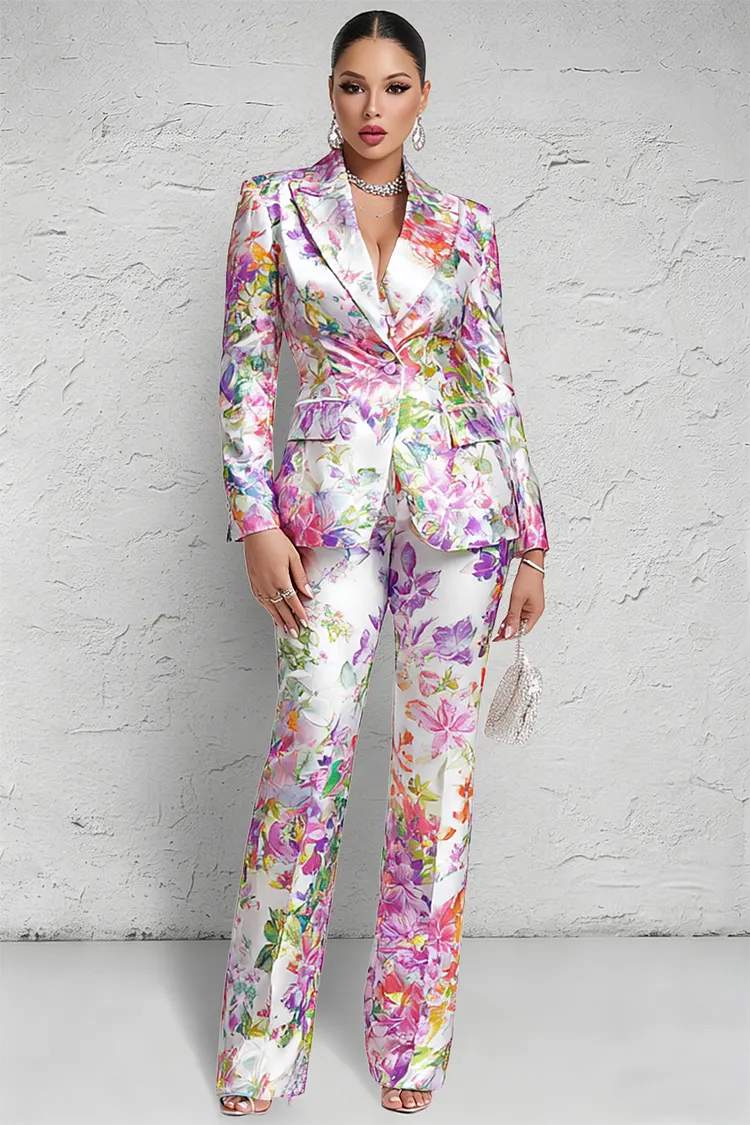 Xpluswear Design Plus Size Formal Multicolor Floral Lapel Collar Long ...