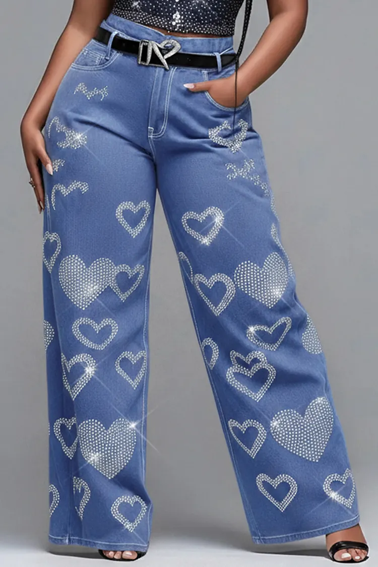 Xpluswear Design Plus Size Festival Blue Drilling Casual Denim Jeans ...
