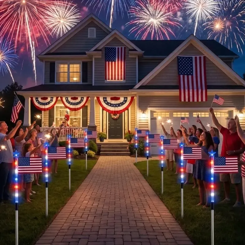 🔥8 Solar American Flag Pathway Lights – Red, White & Blue Yard Glow for ...