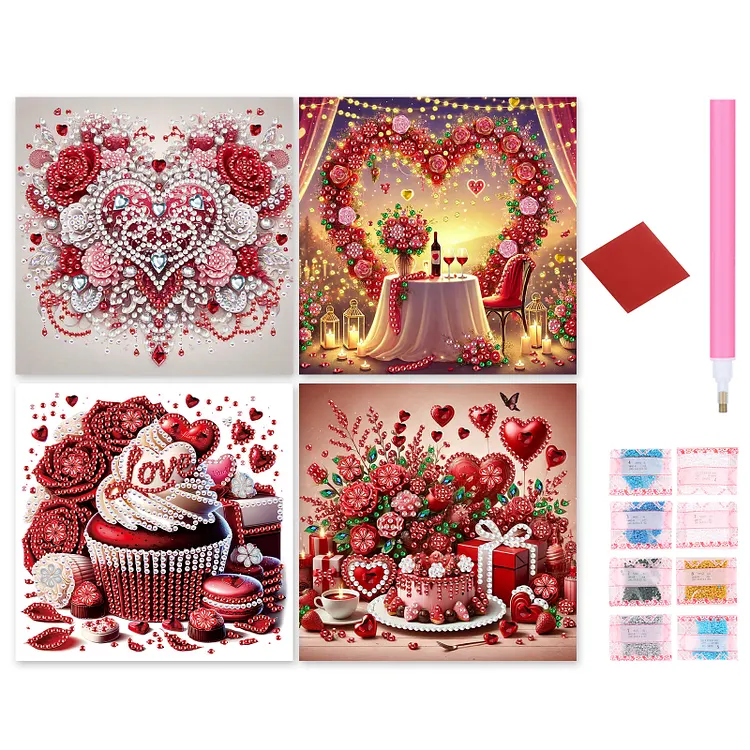 4Pcs Love 20*20cm(canvas) Special Shaped Drill Diamond Painting(With ...