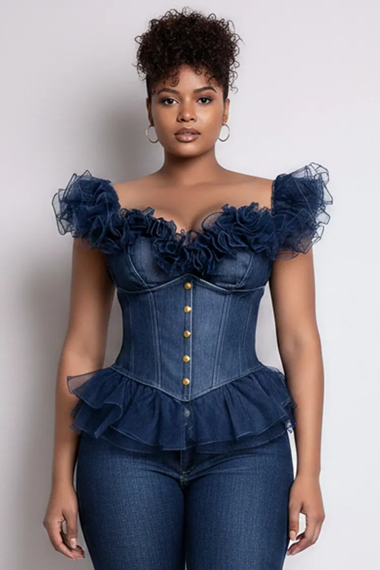 Xpluswear Design Plus Size Party Tulle Blue Square Neck Short Sleeve ...