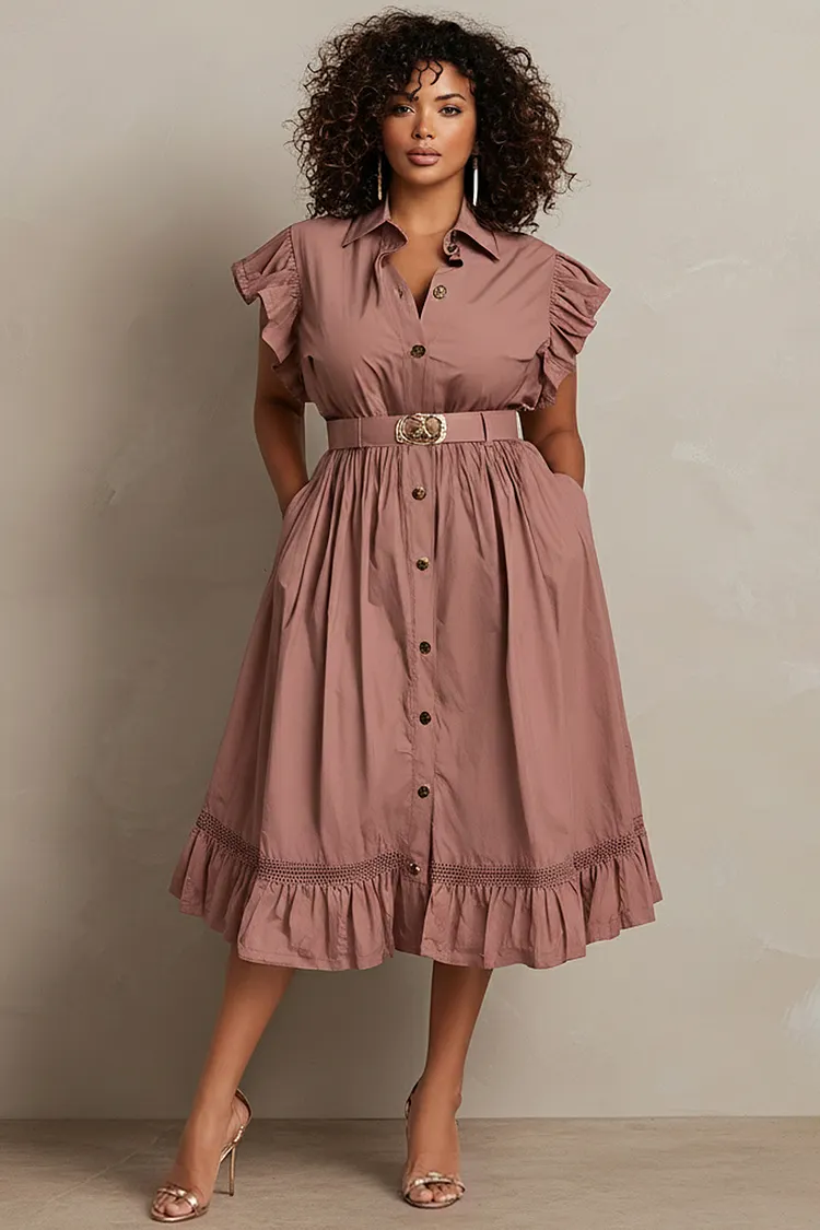 Xpluswear Design Plus Size Business Casual Pink Shirt Collar Flutter ...