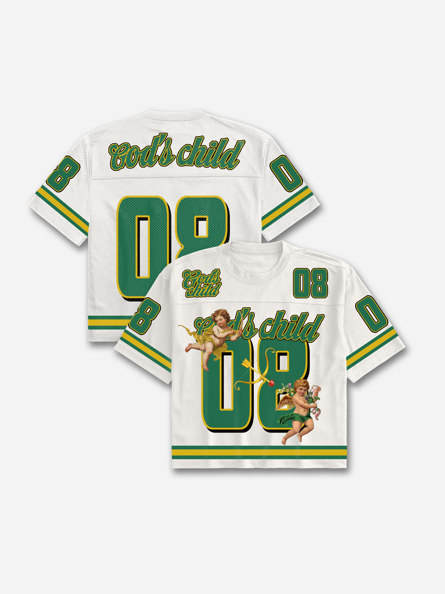 God's Child Angel No.08 Graphic BlokeCore Boxy Crop Mesh Jersey - Sopula