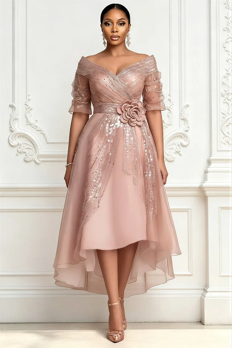 Xpluswear Design Plus Size Wedding Guest Pink Wrap Neck Half Sleeve ...
