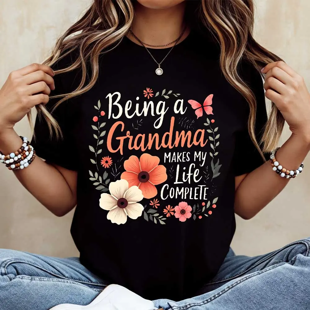 Floral Grandma Quote Design T Shirt Crew Neck Casual Tee For Women ...