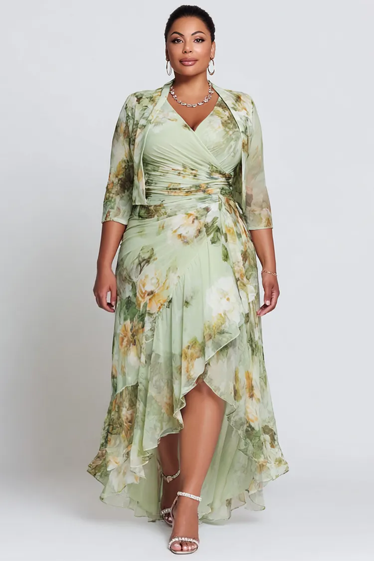 Xpluswear Design Plus Size Mother Of The Bride Sage Green Floral Wrap ...
