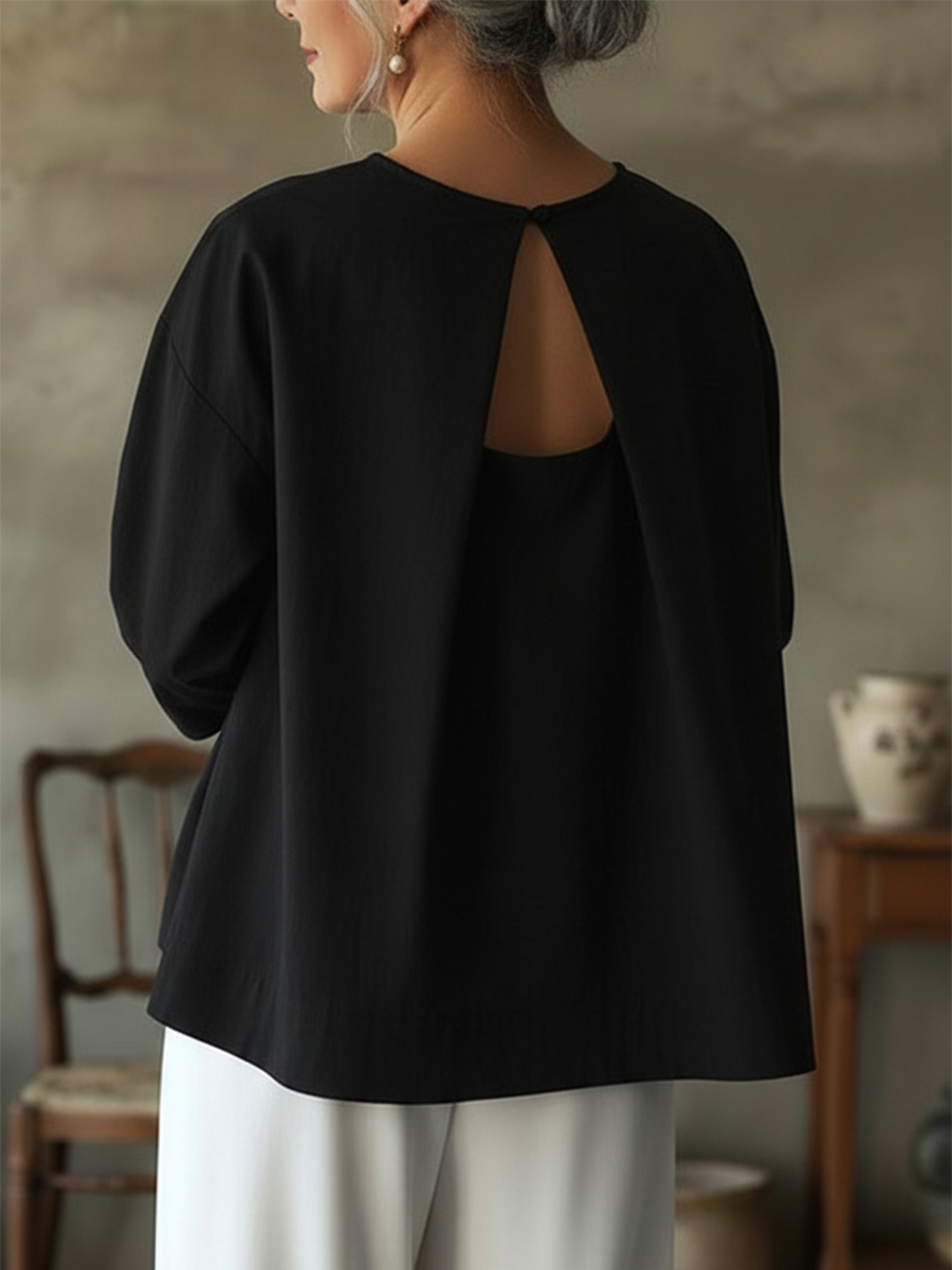 Elegant Backless Design Cotton Shirt Top