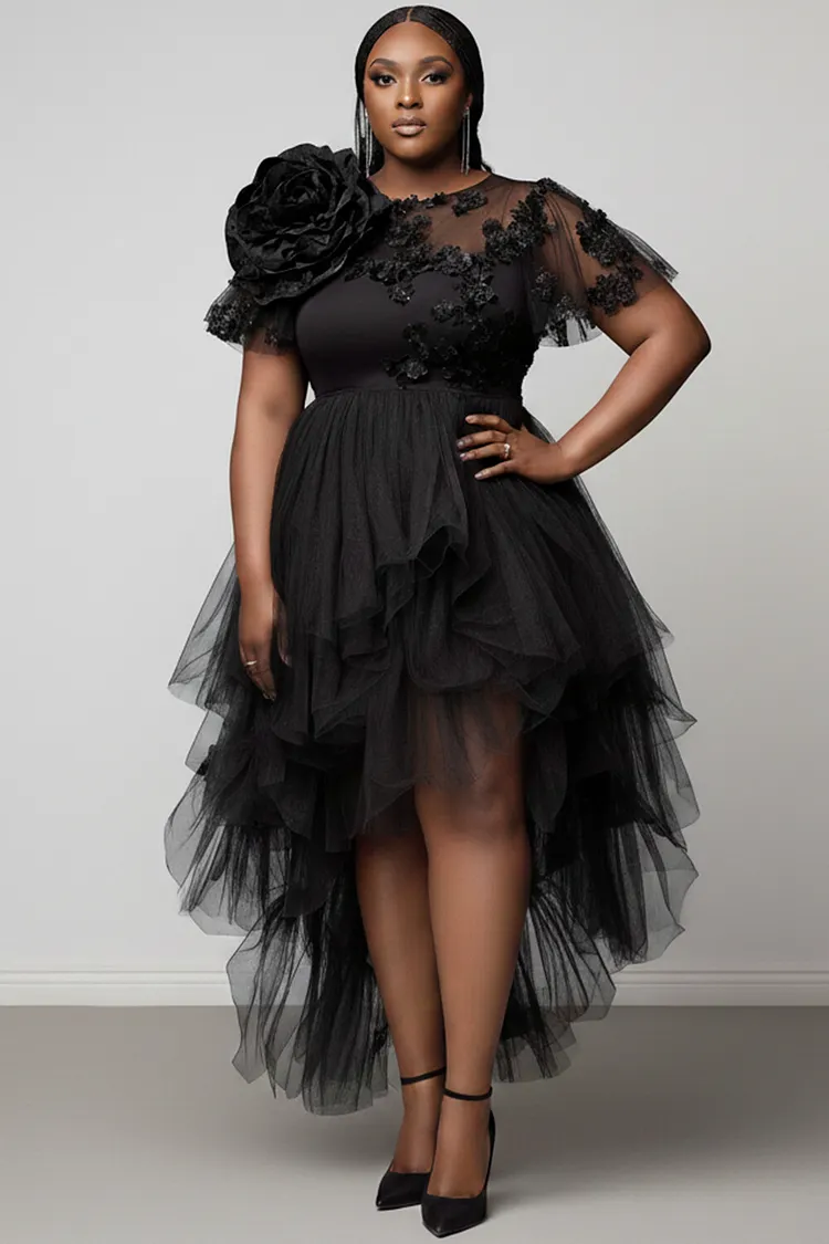 Xpluswear Design Plus Size Cocktail Party Black Round Neck Short Sleeve ...