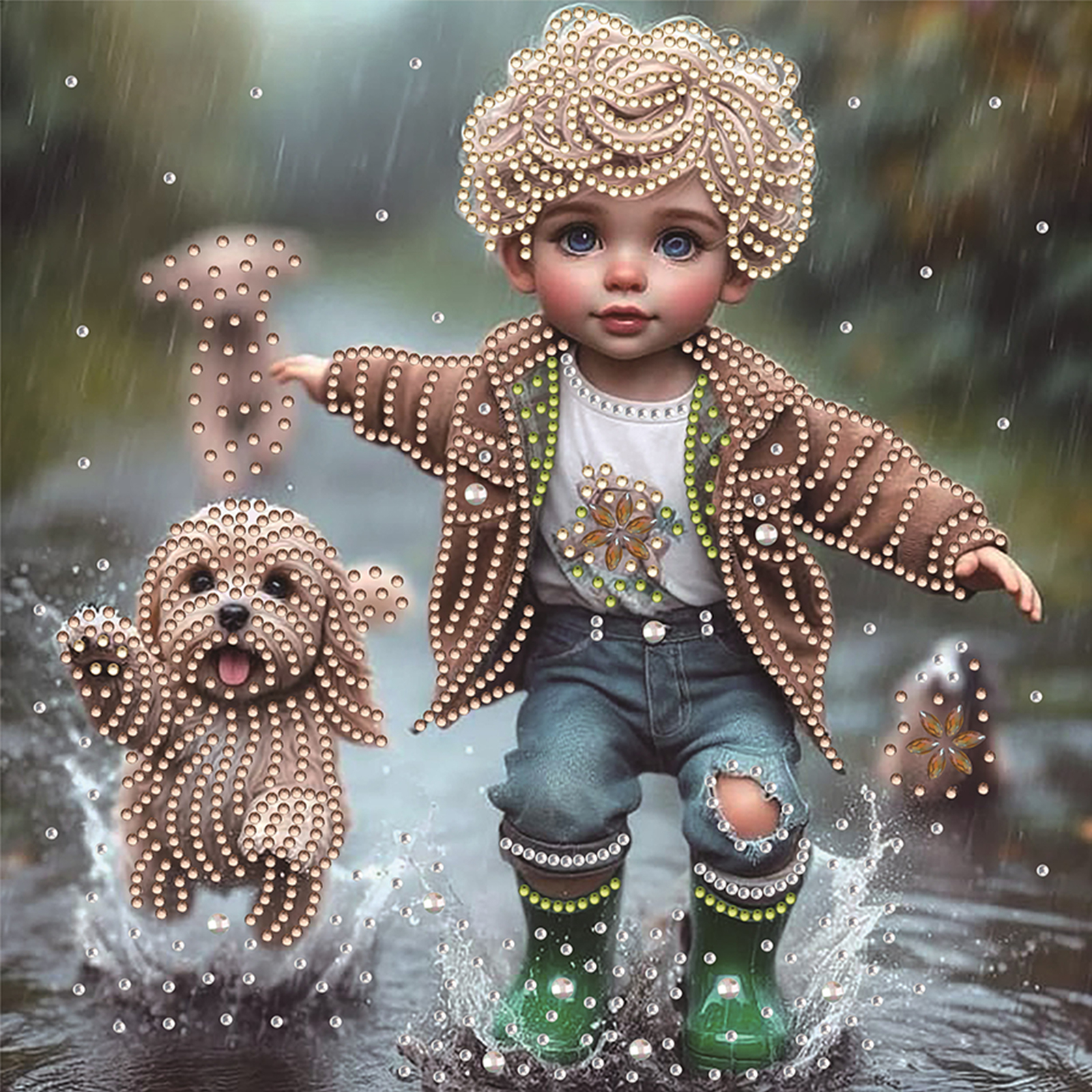 Cute Pet And Child 30*30cm(canvas) Special Shaped Drill Diamond ...
